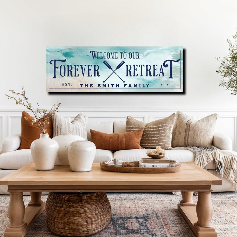 Personalized Family Name Canvas Sign: Lake House Decor With Oars - Etsy