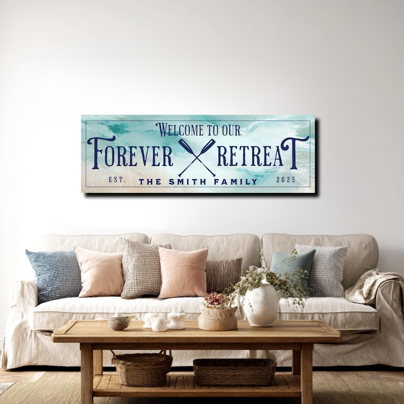 Personalized Family Name Canvas Sign: Lake House Decor With Oars - Etsy