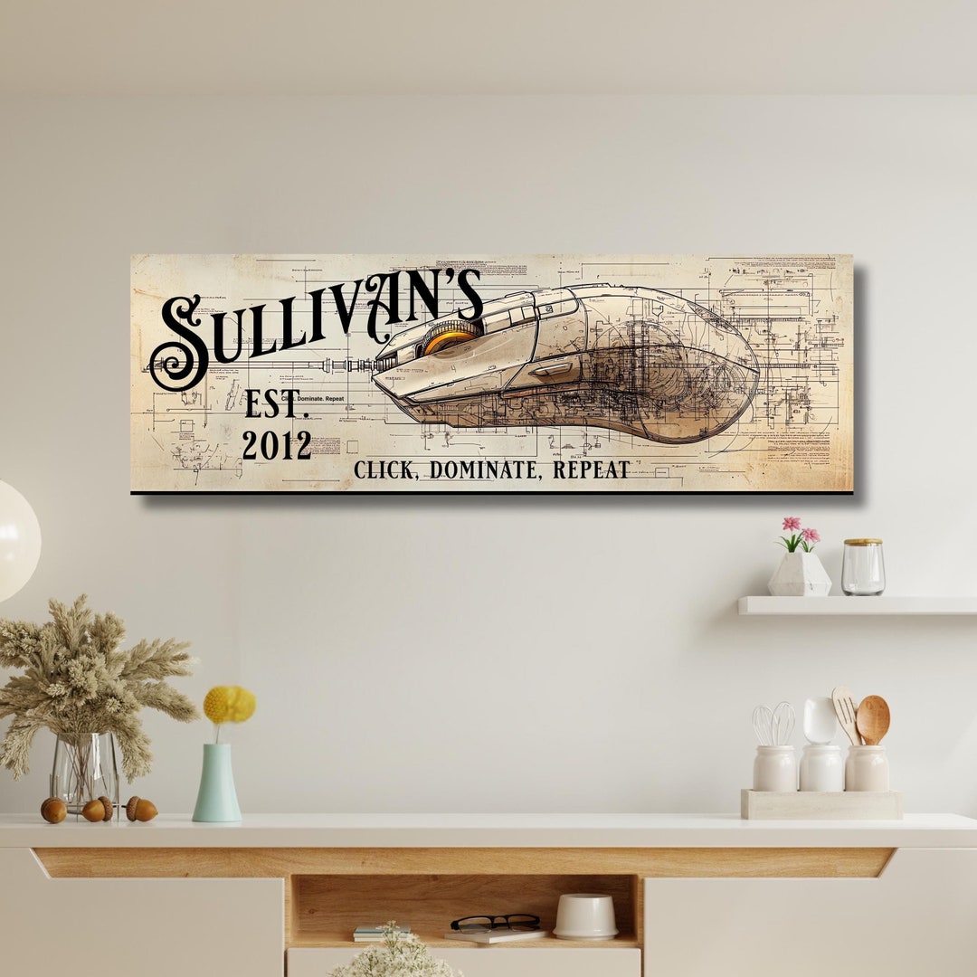 Personalized Gamer Mouse Blueprint Canvas Art: Unique Gaming Room Decor ...