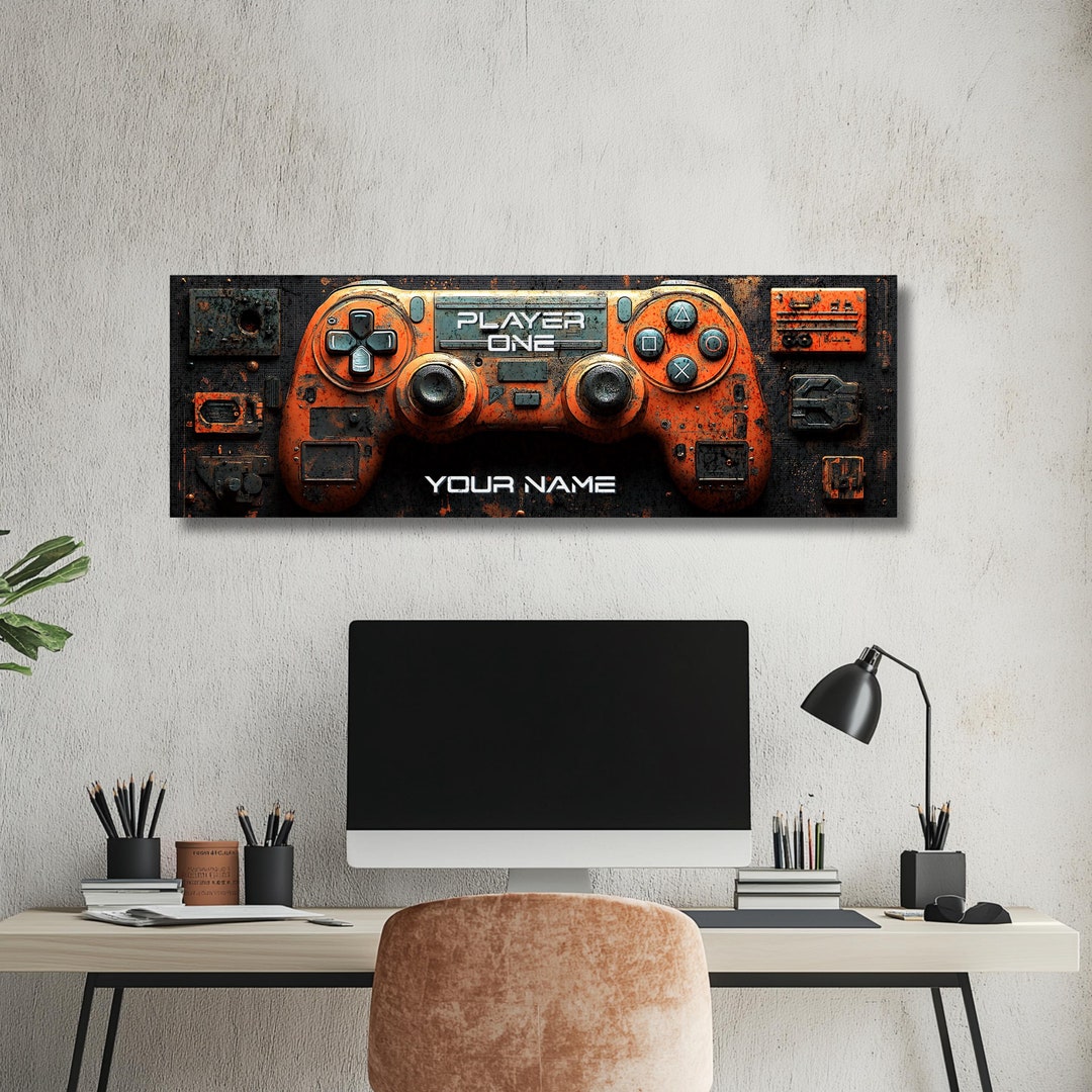 Custom Name Gamer Canvas Wall Art Game Controller Print Vintage Gaming ...