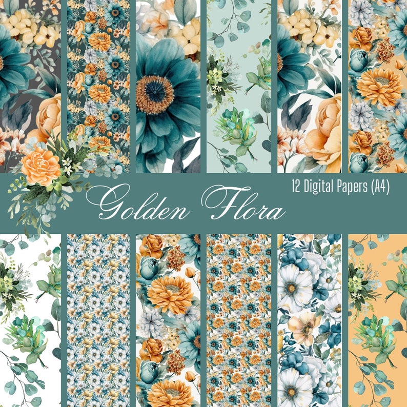 Golden Flora 12pc (A4) Digital Paper Kit - Etsy