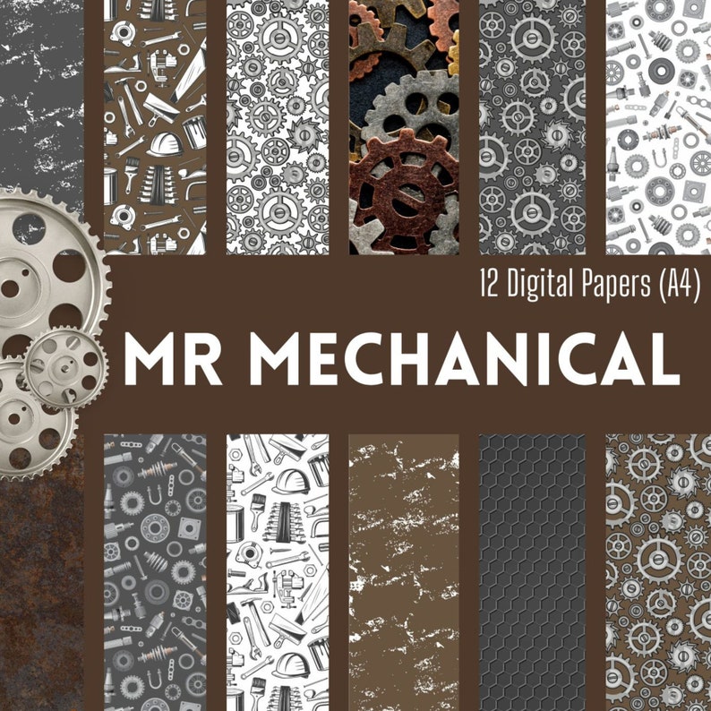 Mr Mechanical 12pc A4 Digital Paper Kit - Etsy