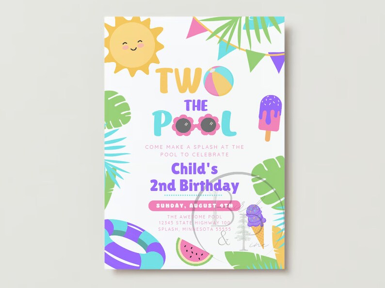 Two the Pool Birthday Invite - Etsy
