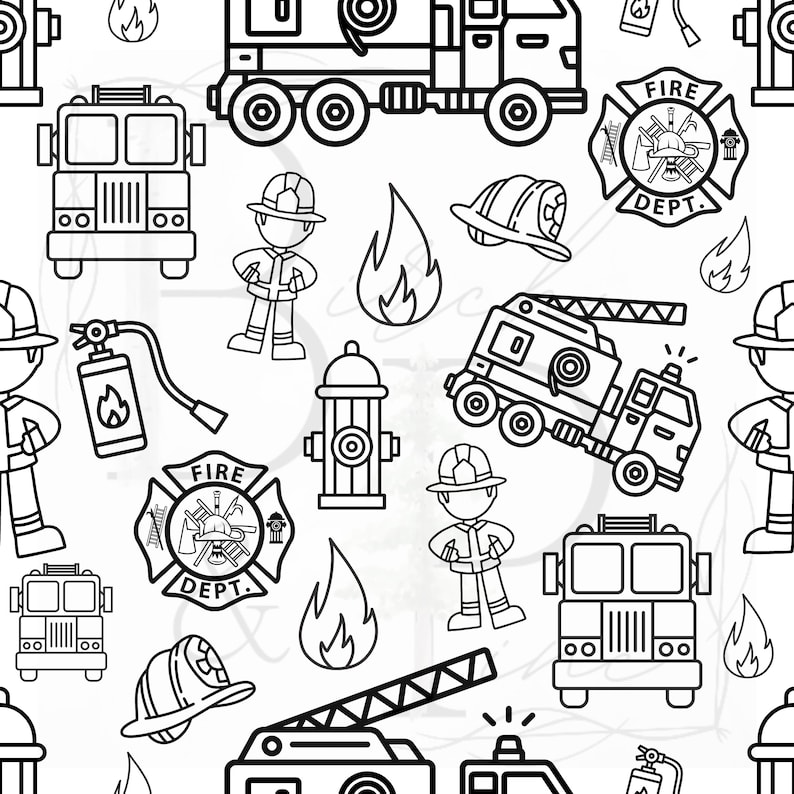 Firefighter Seamless Coloring File - Etsy
