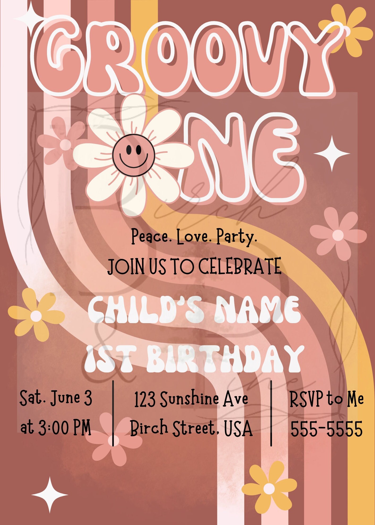 Groovy One Birthday Invitation - Etsy