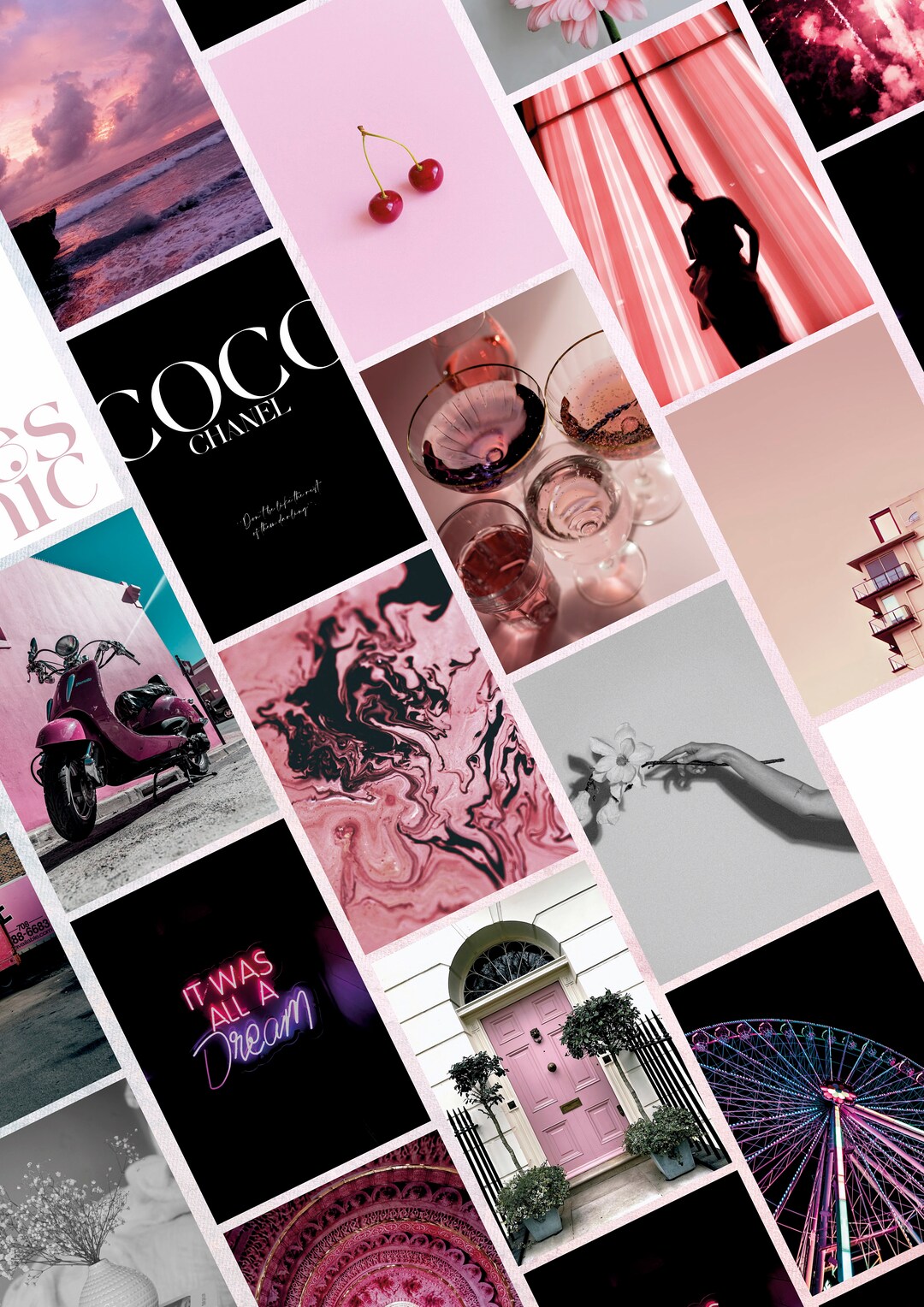 Pink Fantasy Collage Kit Collection, Collage Kit, Pink Wall Art ...