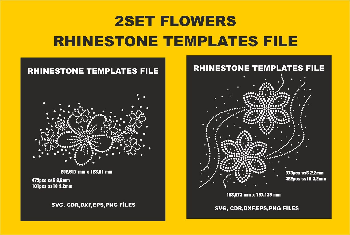 Rhinestone 2 Set Flowers Templates ss10 Hotfix Design - Etsy