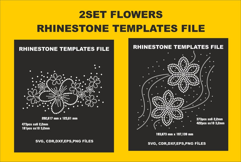 Rhinestone 2 Set Flowers Templates ss10 Hotfix Design - Etsy