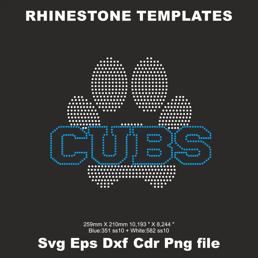 Cubs Paw Rhinestone Template,svg Cubs Ss10 Rhinestone Template Iron on ...