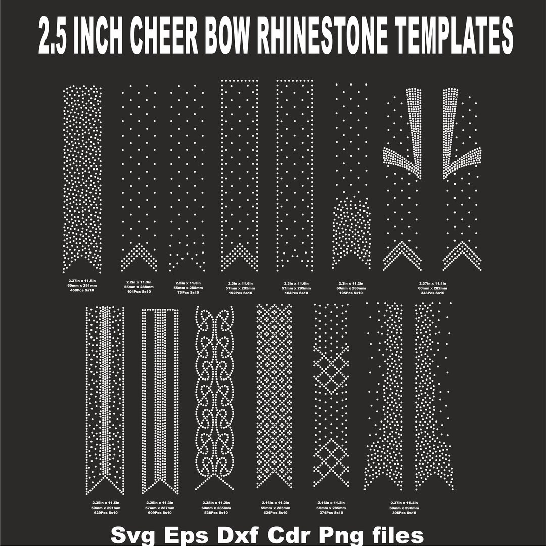 13 Cheer Bow 2.5 Inch Rhinestone Templates, Ss10 Rhinestones, V Tail, 2 ...