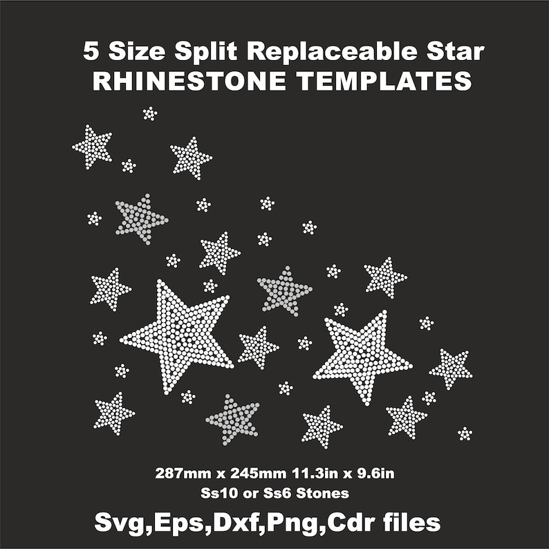 Rhinestone Templates Star 5 Size Split Replaceable STAR Ss10 Ss6 Design ...