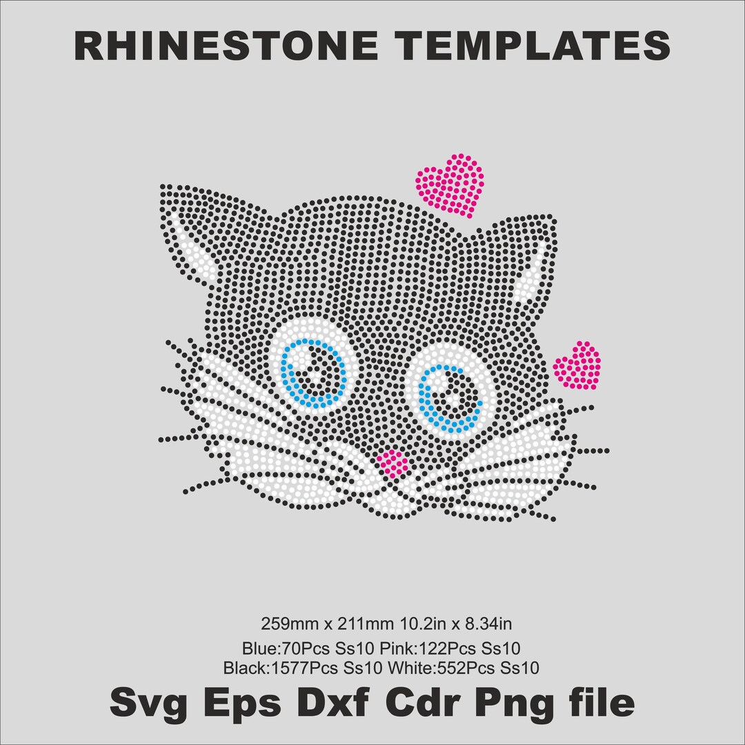 Cat Rhinestone Svg Ss10 Template,rhinestone Gifts for Kids ,rhinestone ...