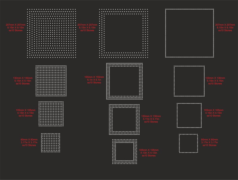 Square Rhinestone Bundle Template,rectangle Rhinestone Frame, Ss10 ...