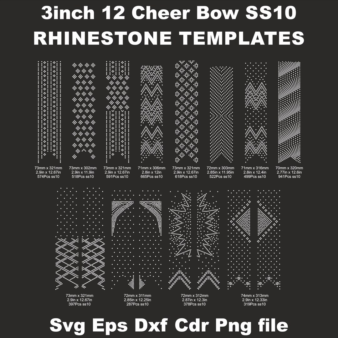 12 Cheer Bow 3in Template Rhinestone 3 Inch Ss10, Rhinestones Cheer Bow ...