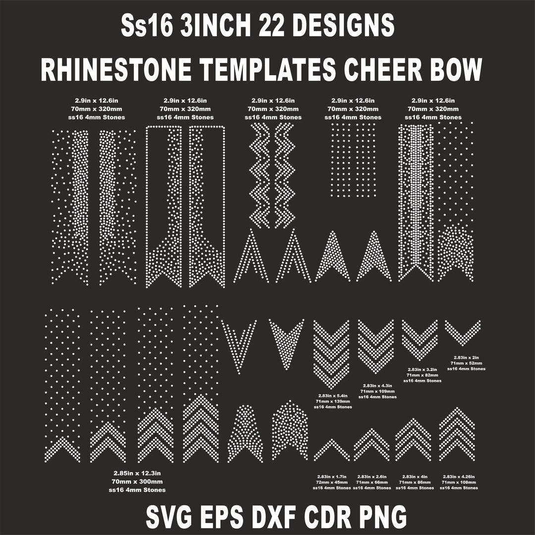 SS16 Cheer Bow Rhinestone Templates,3 Inch Size Rhinestones, V Tail, 3 ...