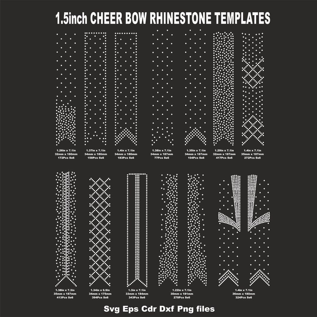 12 Cheer Bow 1.5 Inch Rhinestone Templates, Ss6 Rhinestones, V Tail, 1 ...