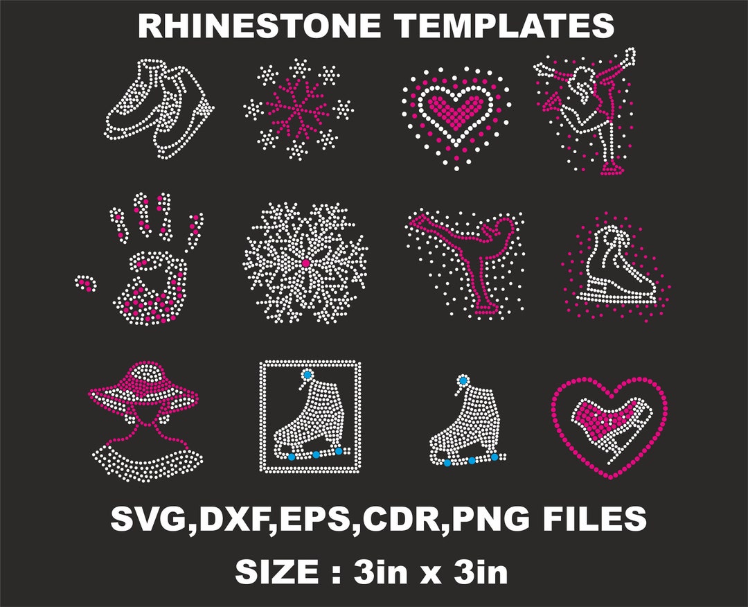 Ice Skating Svg Rhinestone Template 12pcs 3inx3in Girl,ice Skating ...
