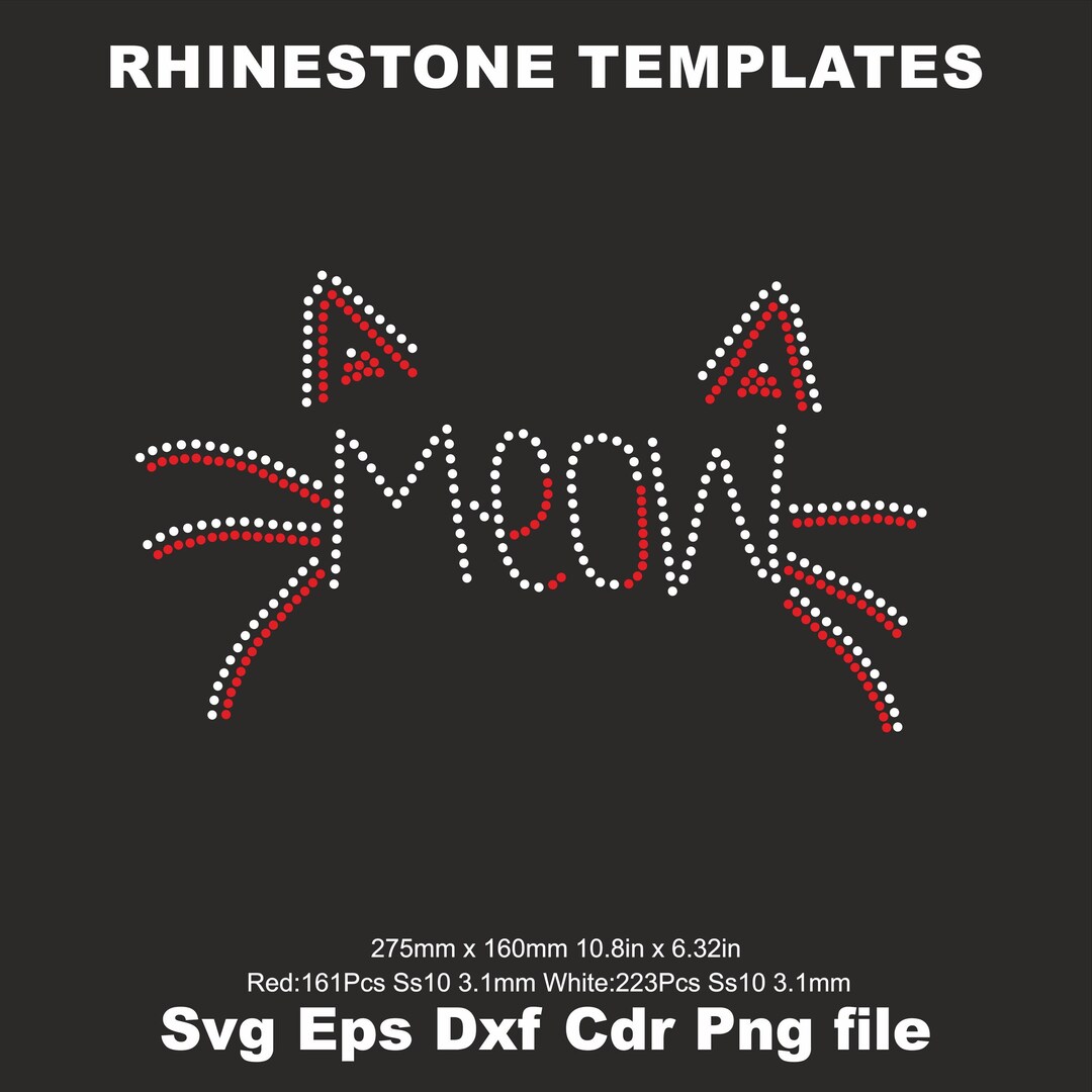Cat Rhinestone Template Ss16 Ss10 - Meow Rhinestone Woman Shirts Svg ...