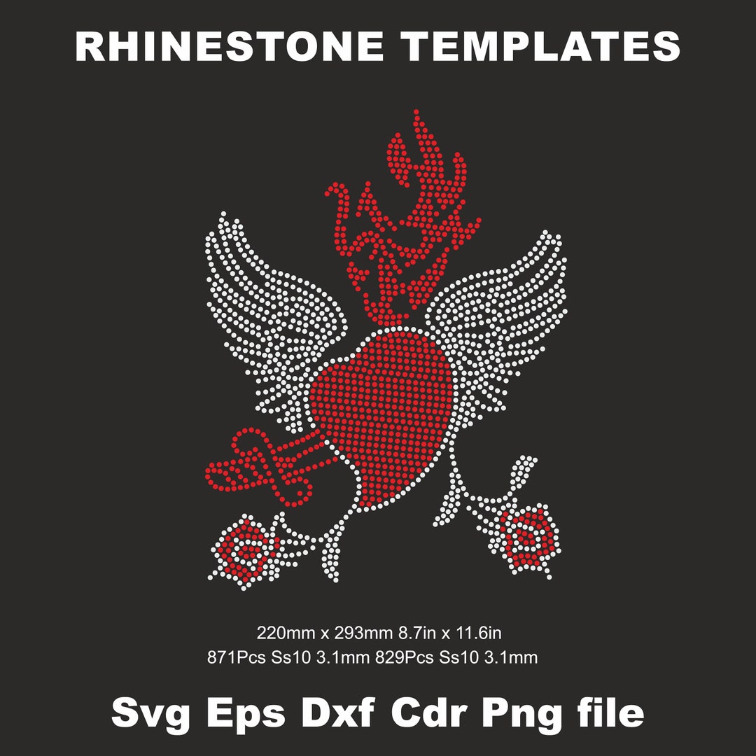 Rhinestone Dagger Heart With Wings SVG Ss10,knife Rhinestone Svg,love ...
