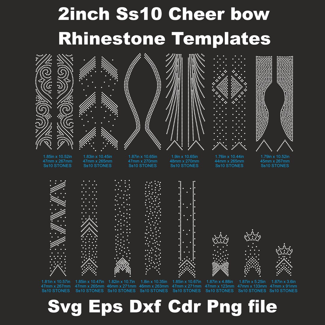 14 Cheer Bow 2 Inch Rhinestone Templates, Ss10 Rhinestones, V Tail, 2 ...