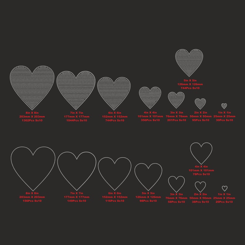 Rhinestone Heart Bundle Ss10 Template,8inc Heart Rhinestone, Ss10 Heart ...