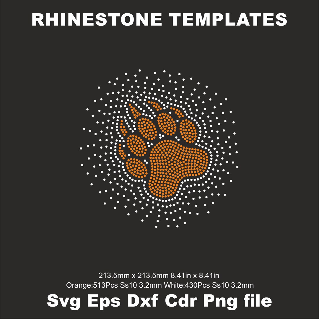 Tigers Paw Rhinestone Template,svg Paw Scattered Rhinestone Template ...