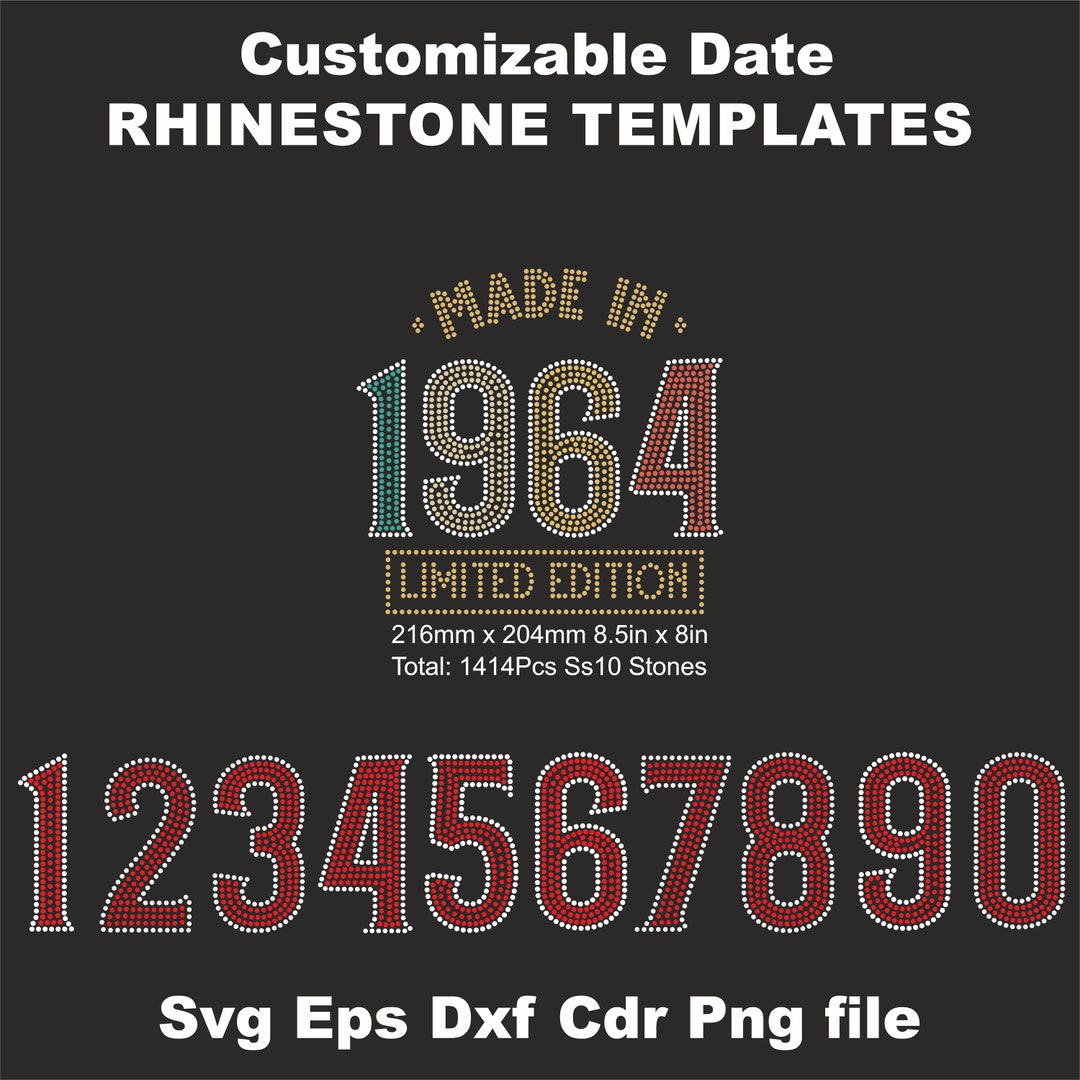 Rhinestone Date Templates Customizable Date of Birth Number Limited ...