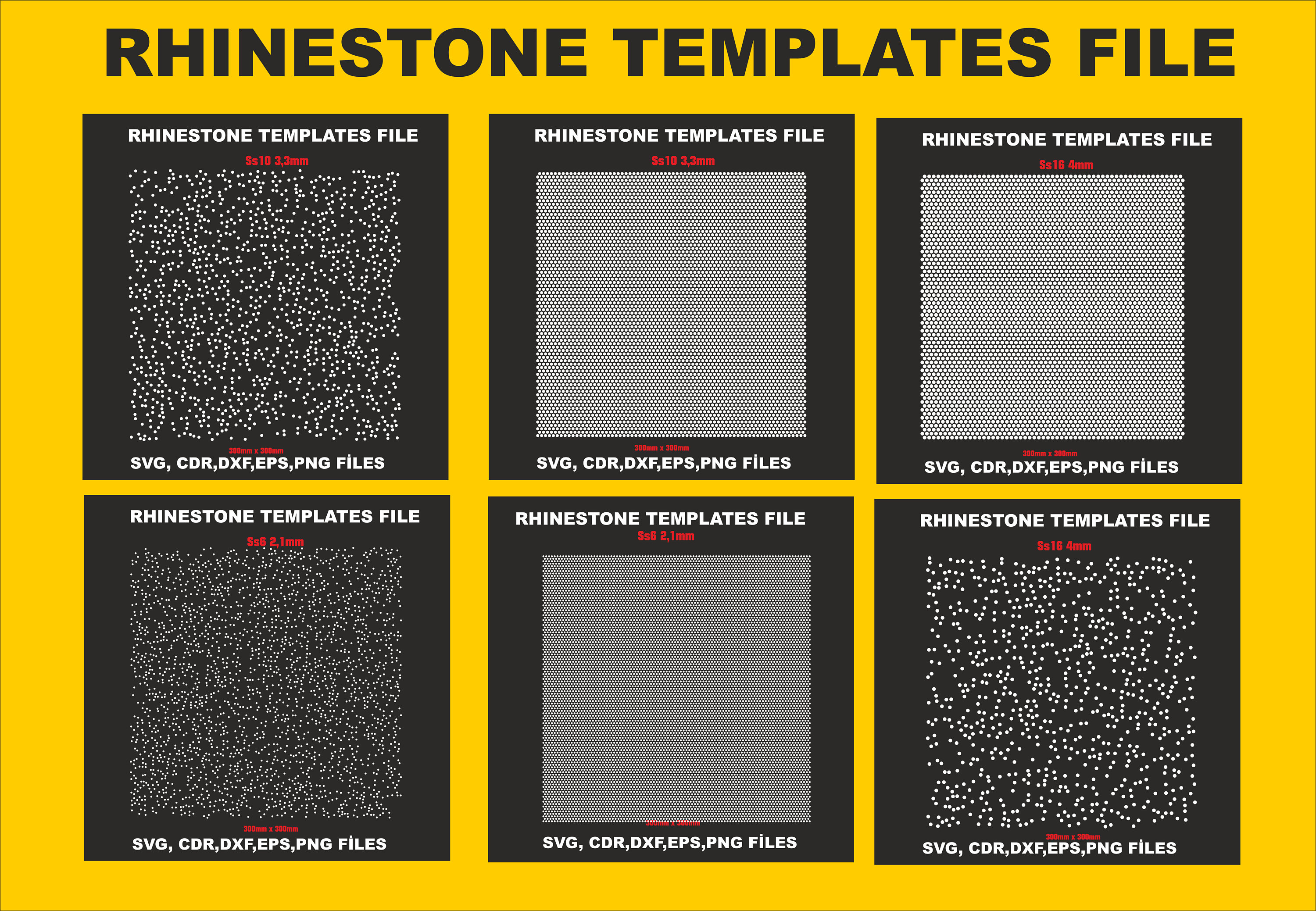 Rhinestone Sheet 3 Set Random Templates 30cm 12x12,ss6, Ss10, Ss16 ...