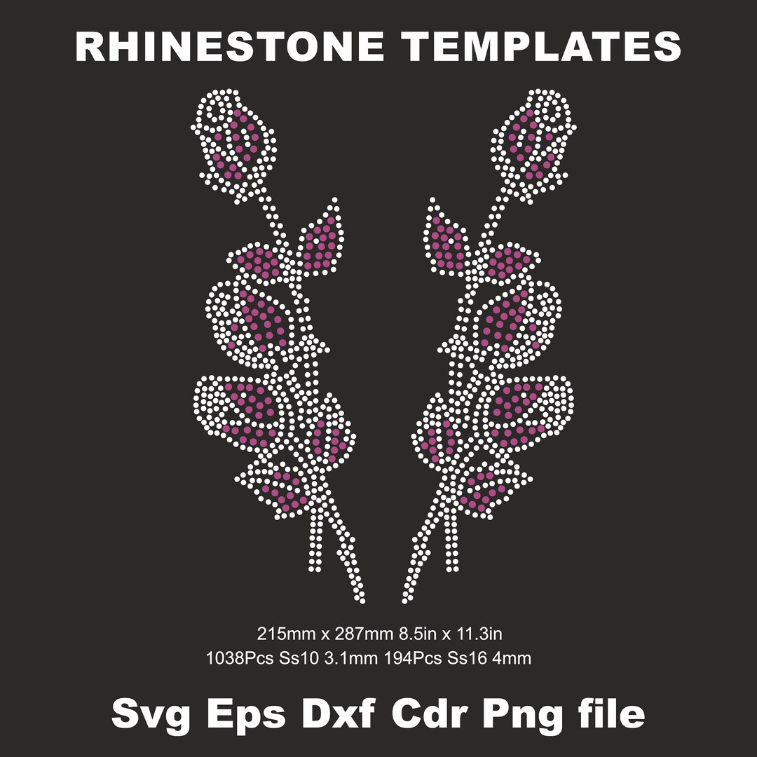 Rhinestone Rose Flower Template Svg Ss16 Ss10 Rhinestone Flowers,leaf ...