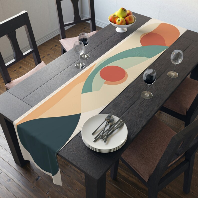 Midcentury Style Table Runner Cotton and Polyester Dining Table Runner ...