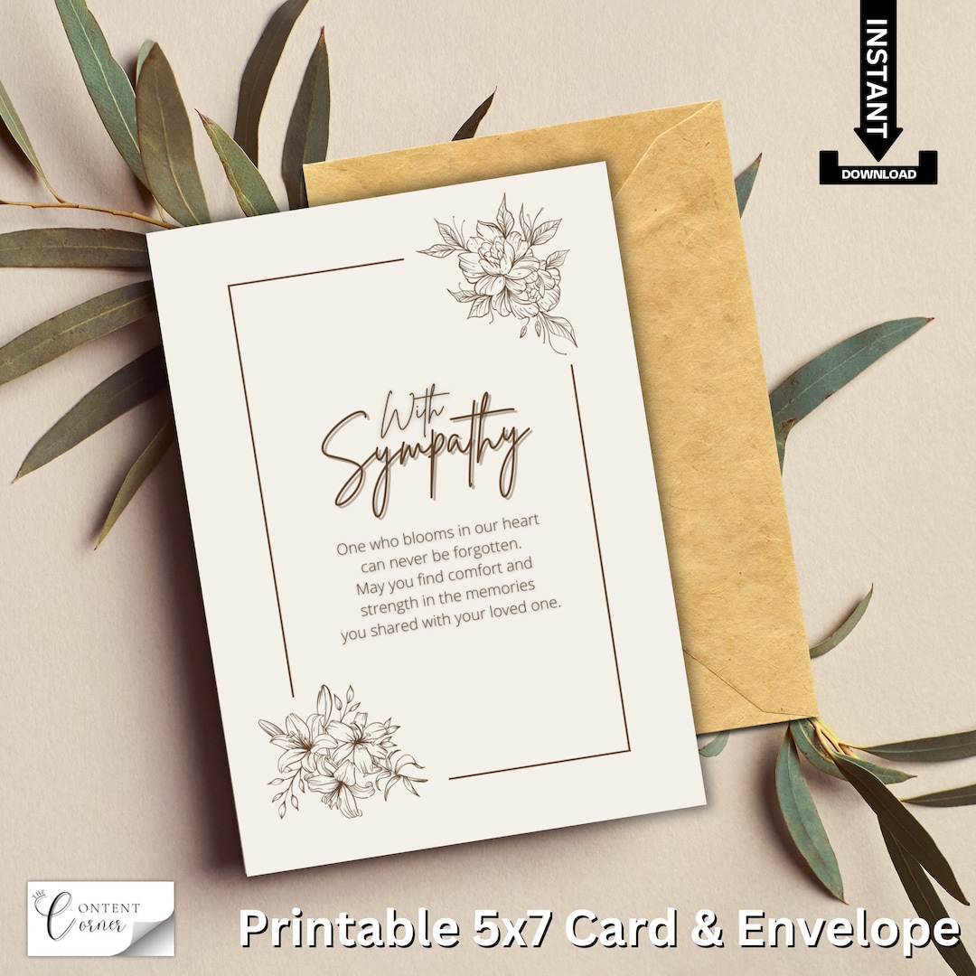 Print at Home Sympathy Card With Envelope - Etsy