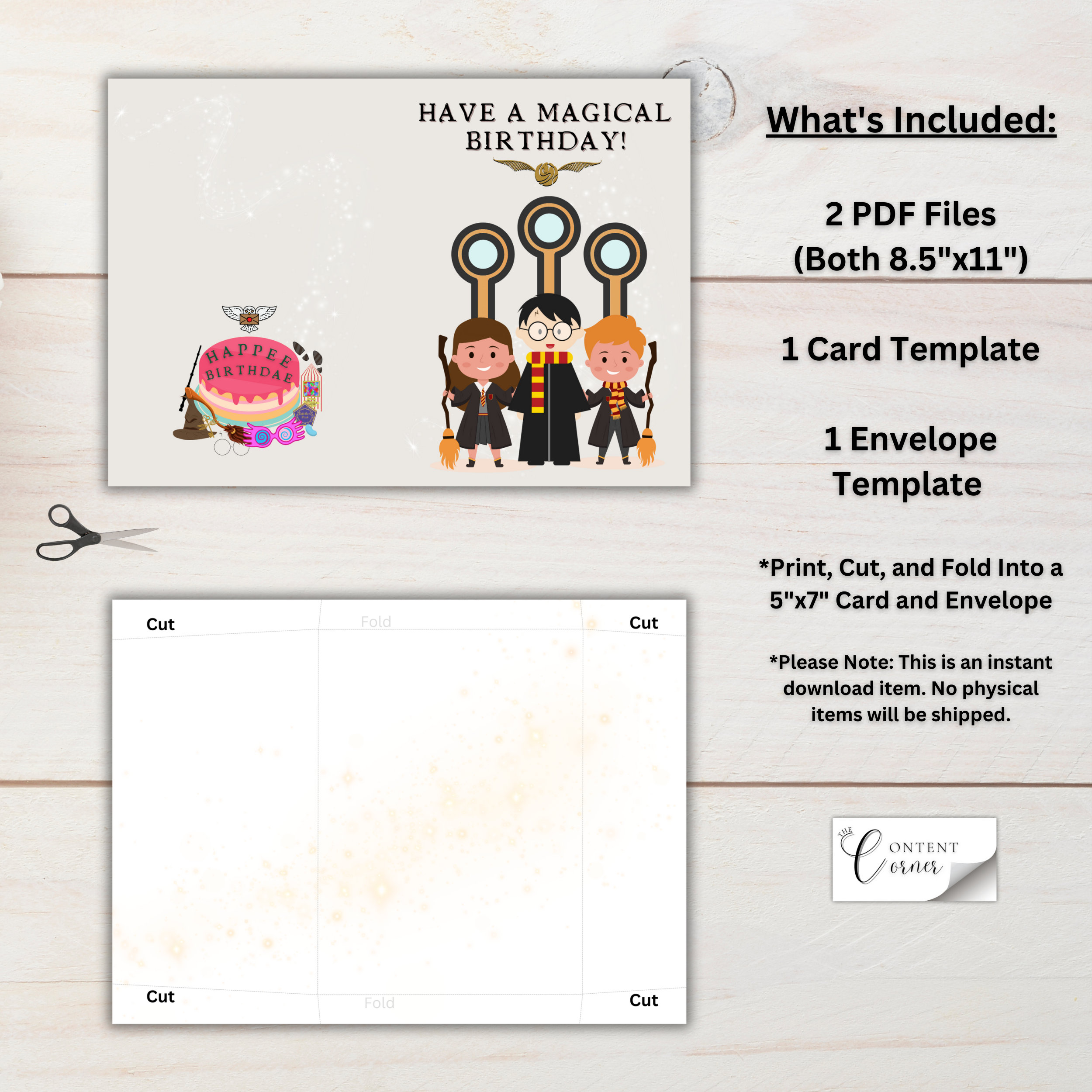 Harry Potter Themed Birthday Card & Envelope, Instant Download - Etsy