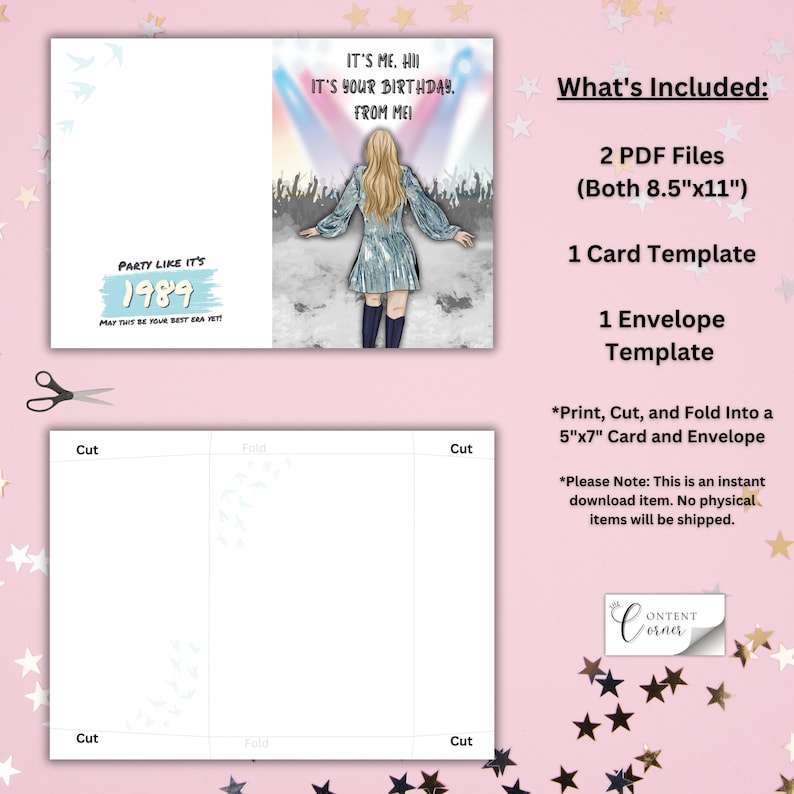 Printable Taylor Swift Birthday Card With Envelope, Instant Download - Etsy