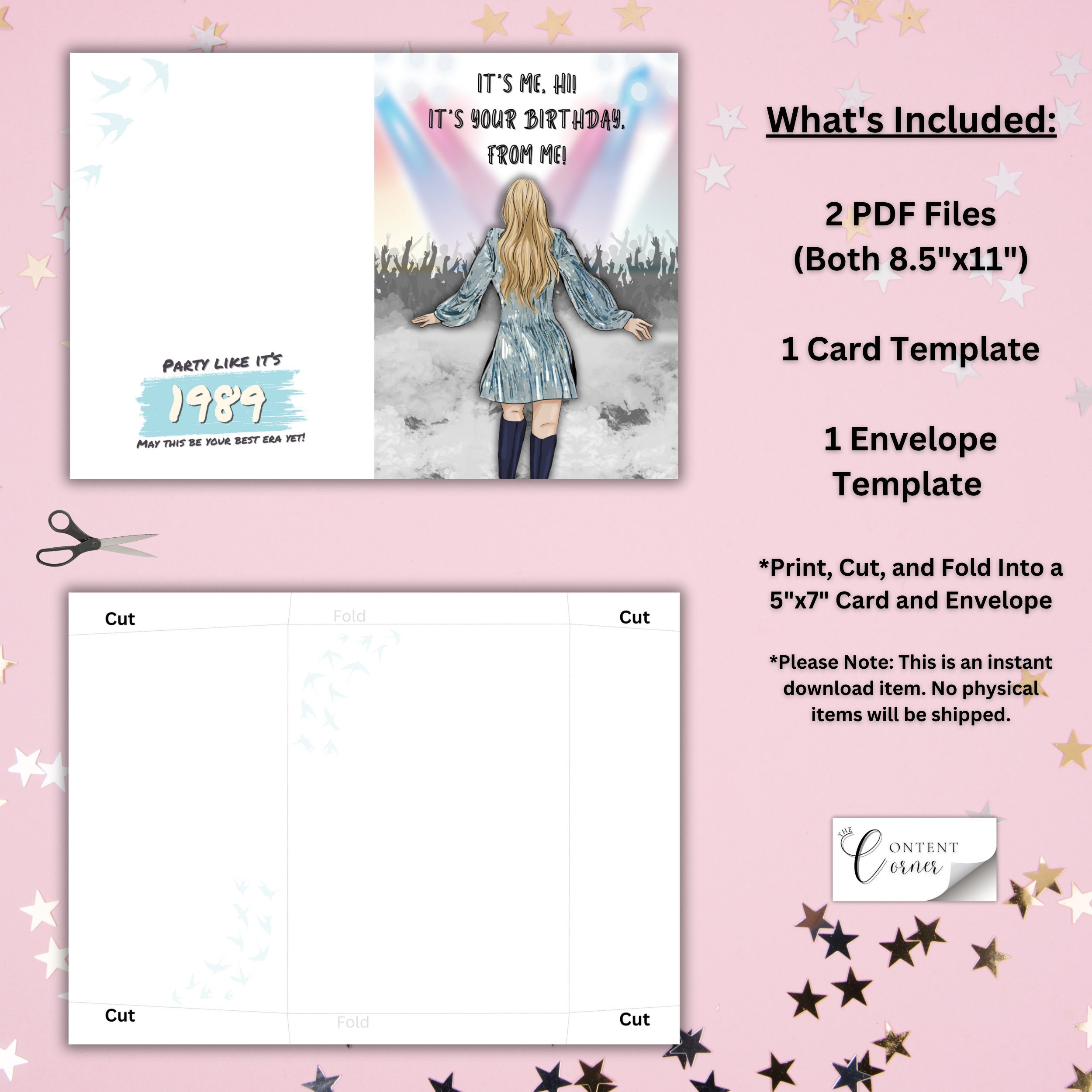 Printable Taylor Swift Birthday Card With Envelope, Instant Download - Etsy