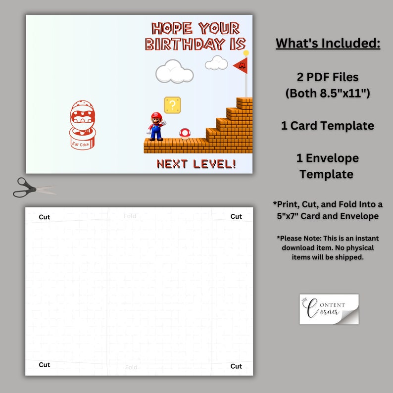 Mario Birthday Card & Envelope, Instant Download - Etsy