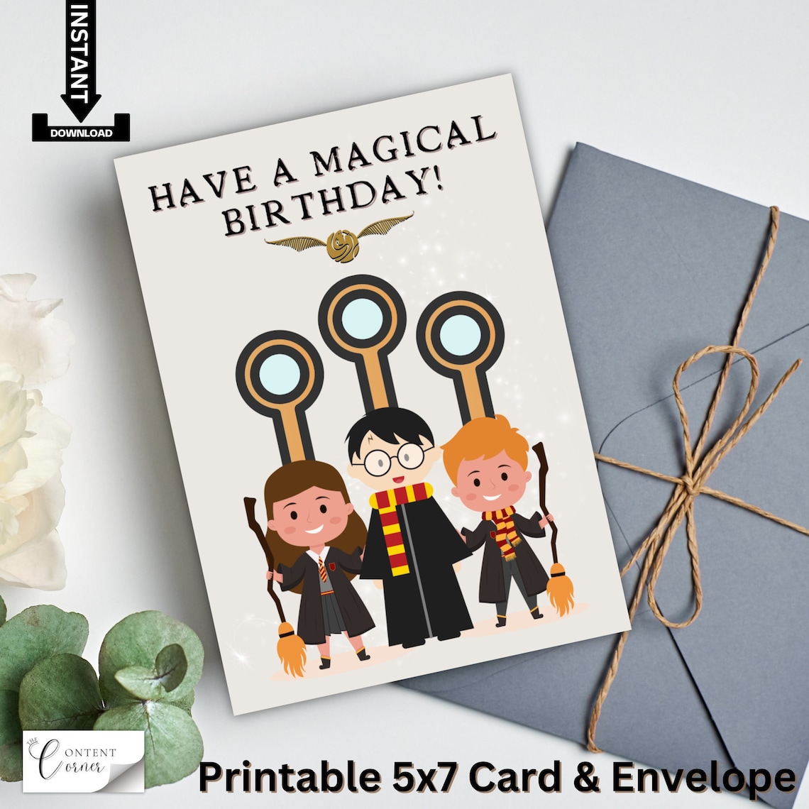 Harry Potter Themed Birthday Card & Envelope, Instant Download - Etsy