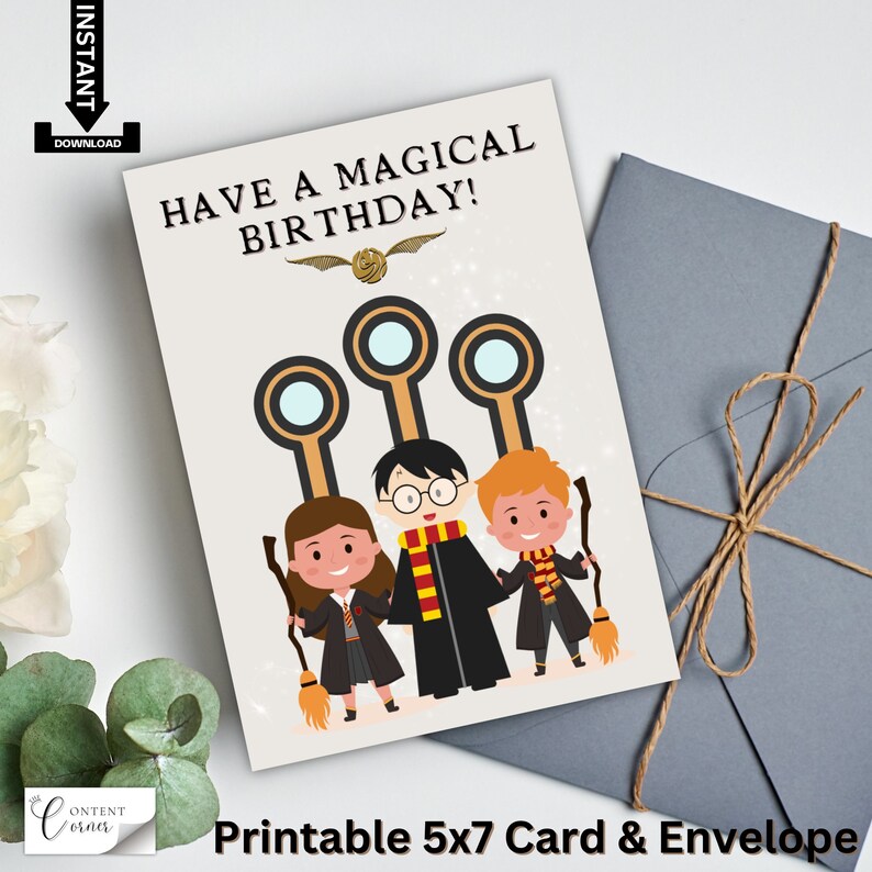 Harry Potter Themed Birthday Card & Envelope, Instant Download - Etsy