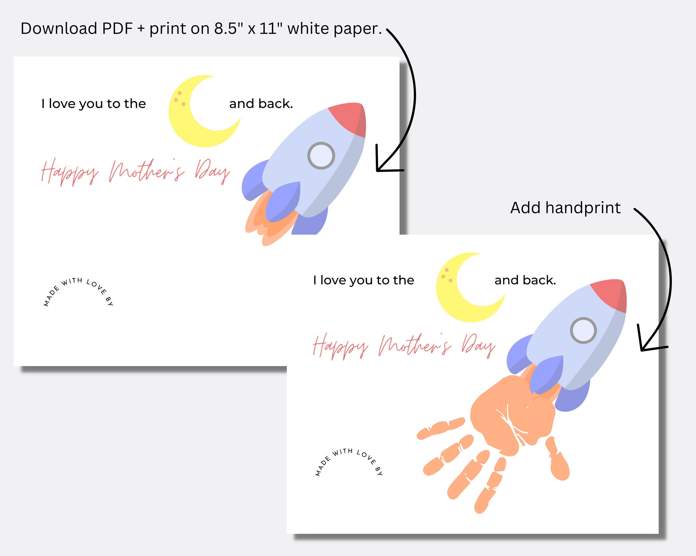 Mother's Day Handprint Art, Printable Gift, Digital PDF, Baby Toddler ...