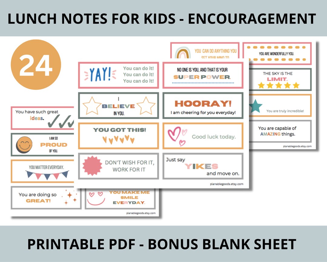 Printable Lunch Notes for Kids, Encouragement Notes, Printable Lunch ...