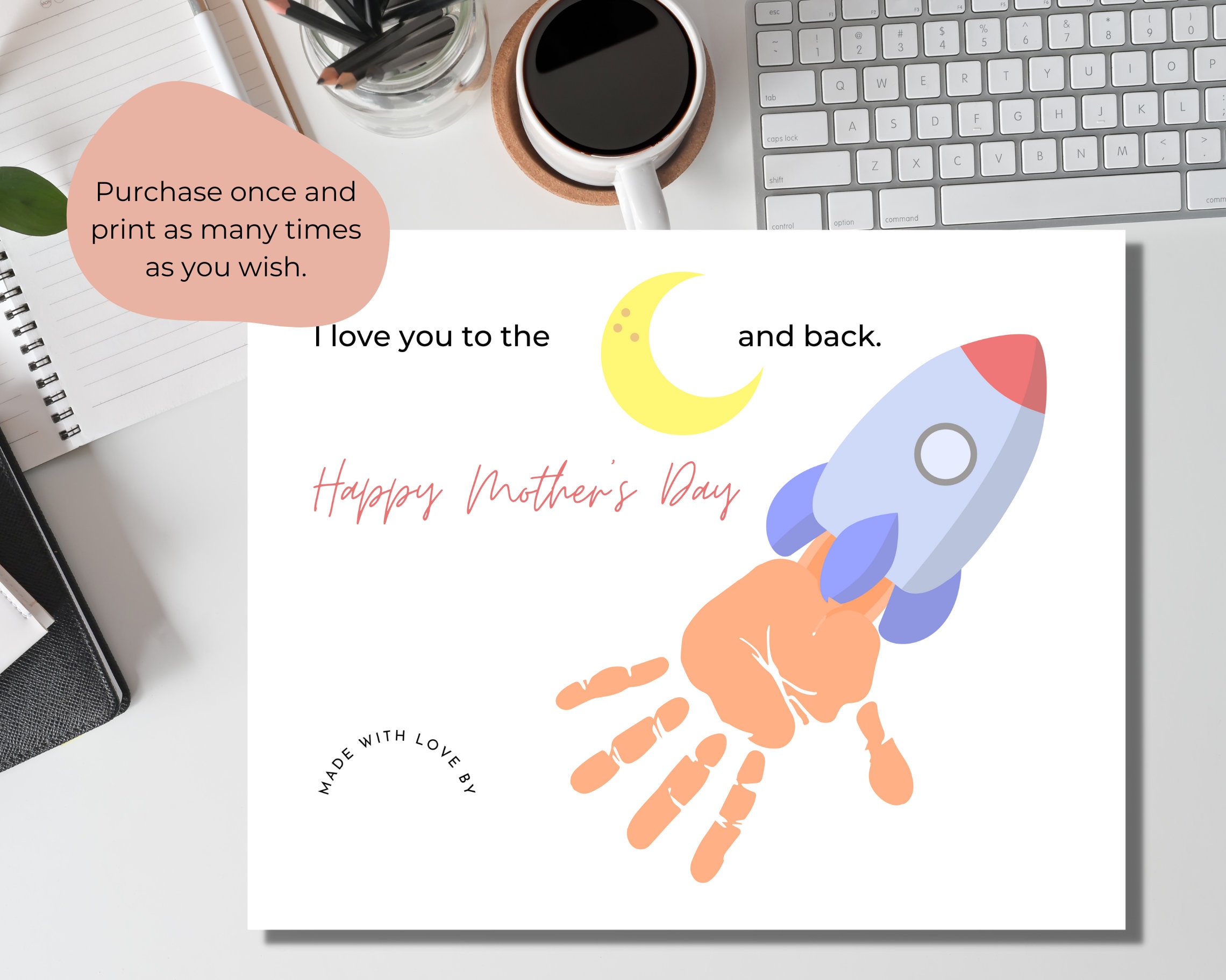 Mother's Day Handprint Art, Printable Gift, Digital PDF, Baby Toddler ...