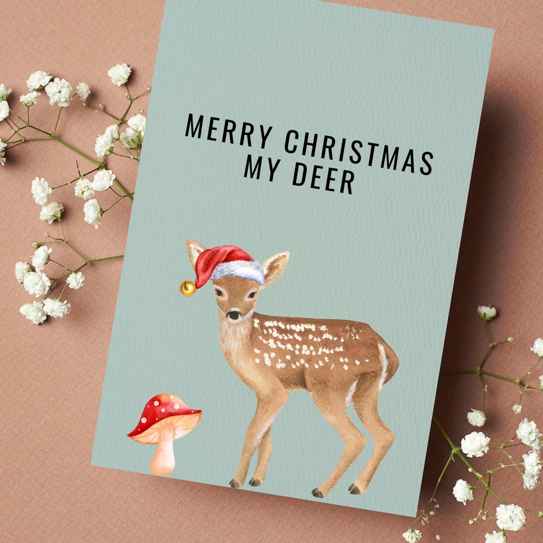 Merry Christmas My Deer Christmas Card, Cute Deer Xmas Card, Wildlife ...