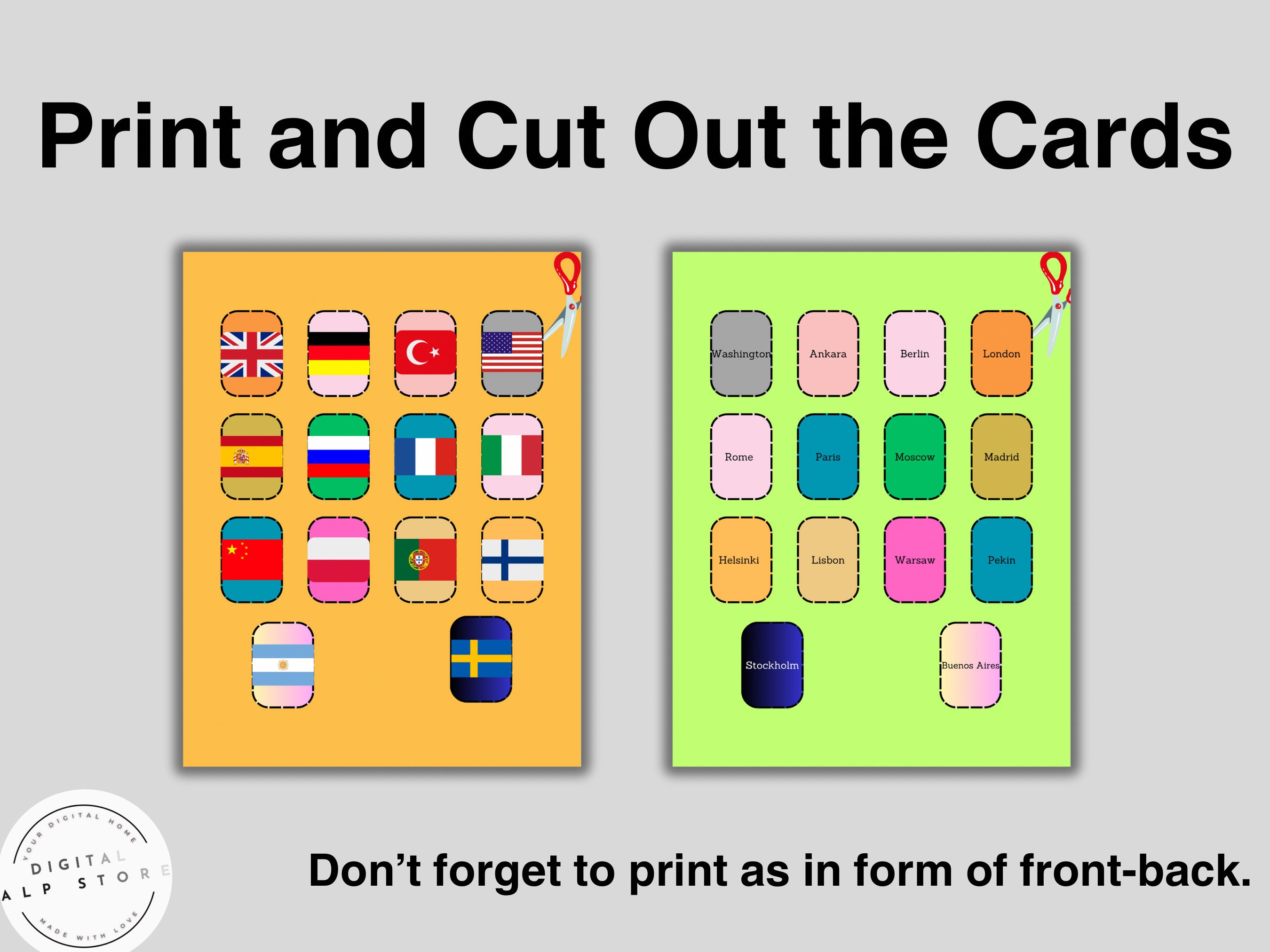 Country Capital Card Game for Kids Flag Printable Flashcards - Etsy