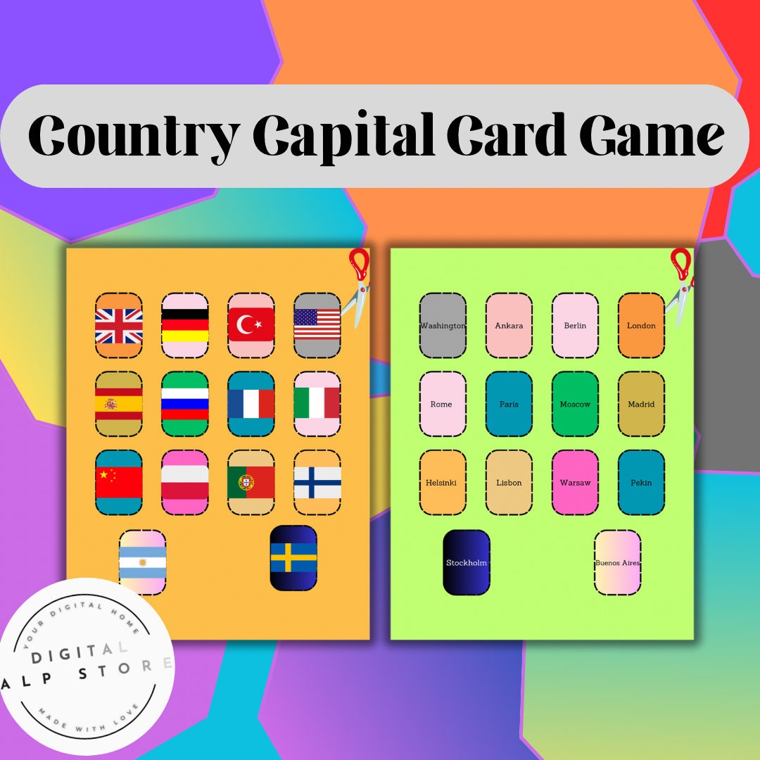 Country Capital Card Game for Kids Flag Printable Flashcards - Etsy