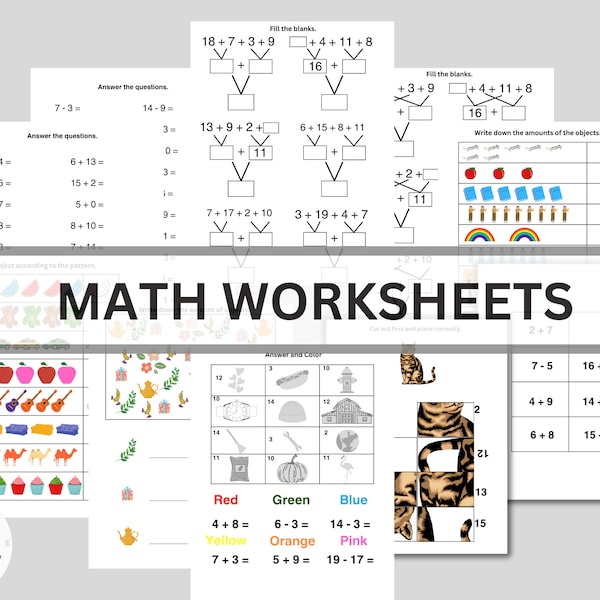 Maths Worksheet Pages for Kids - Etsy