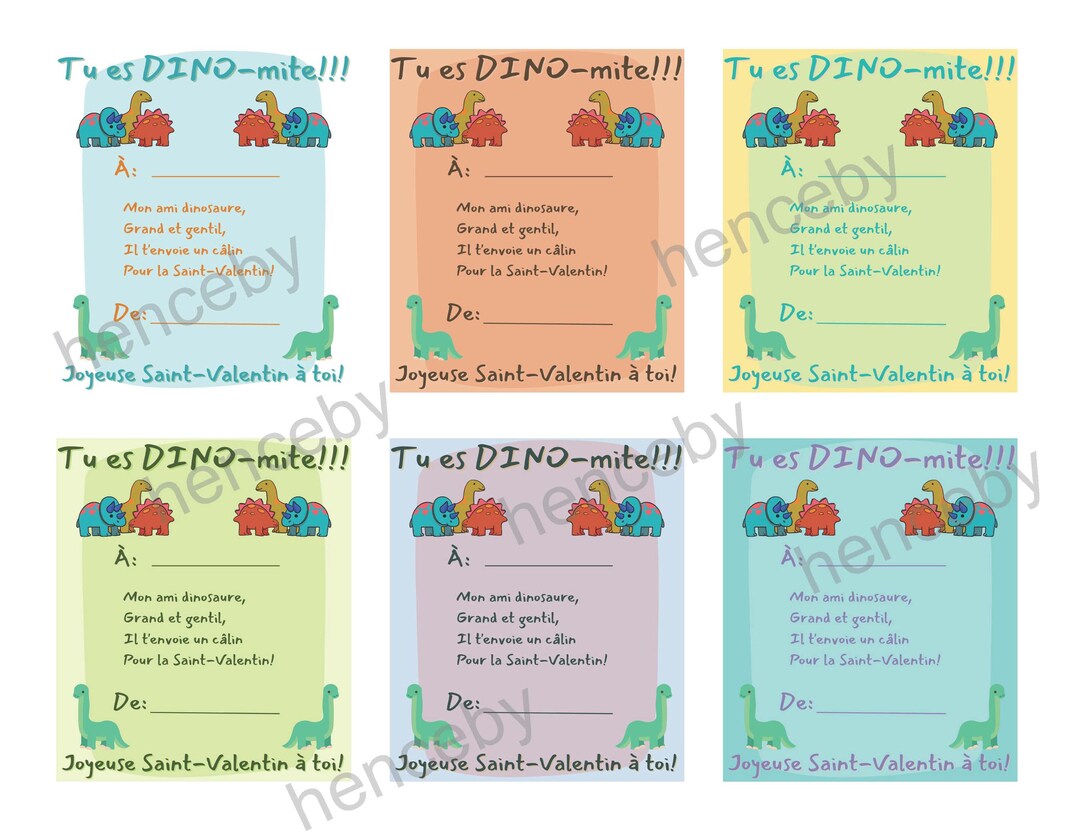 French Printable Dinosaur Poem Valentine's Day Cards - Cartes ...