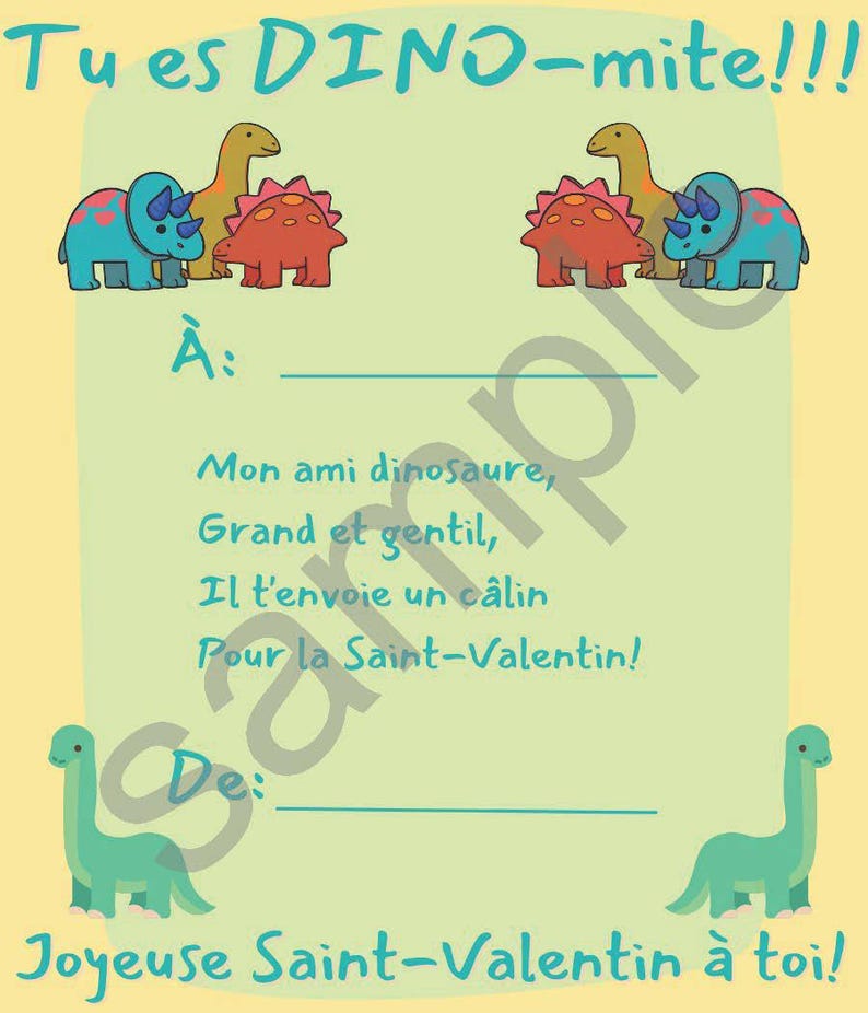 French Printable Dinosaur Poem Valentine's Day Cards - Cartes ...
