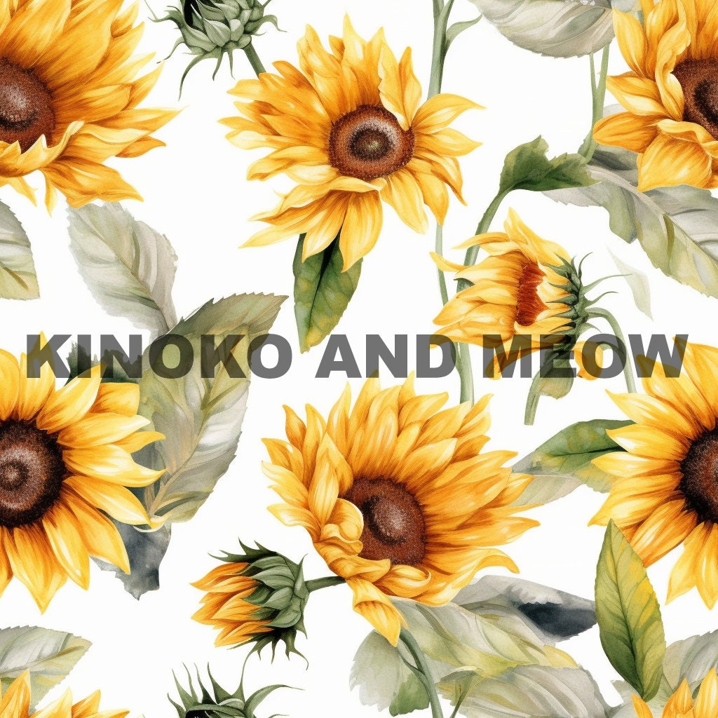 Watercolor Sunflower Flowers Digital Paper: Beautiful Seamless ...