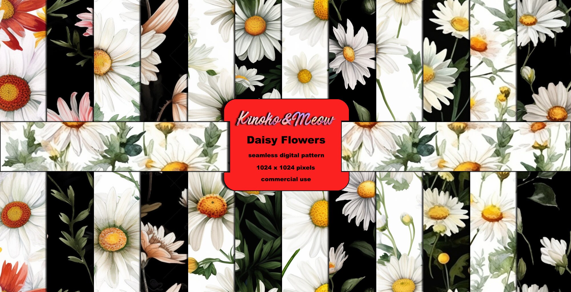 Watercolor Daisy Flowers Digital Paper: Beautiful Seamless Backgrounds ...