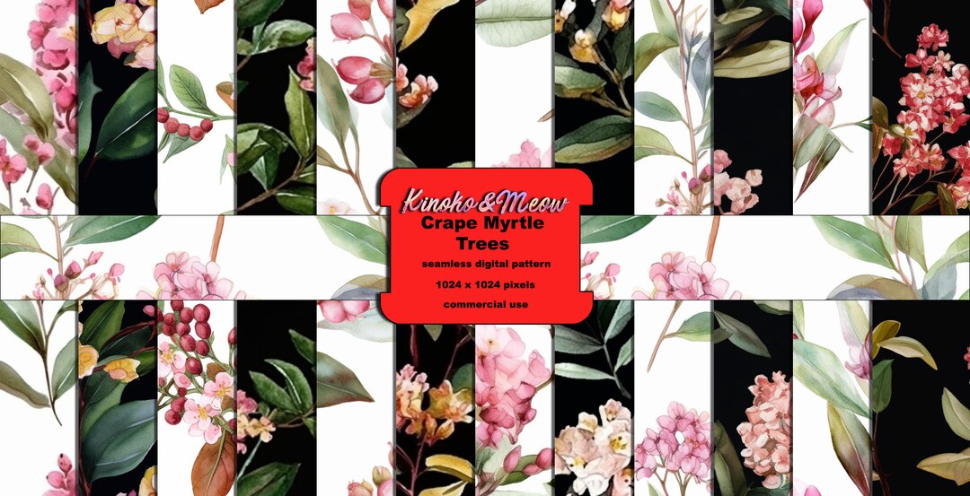 Watercolor Crape Myrtle Tree Digital Paper: Beautiful Seamless ...