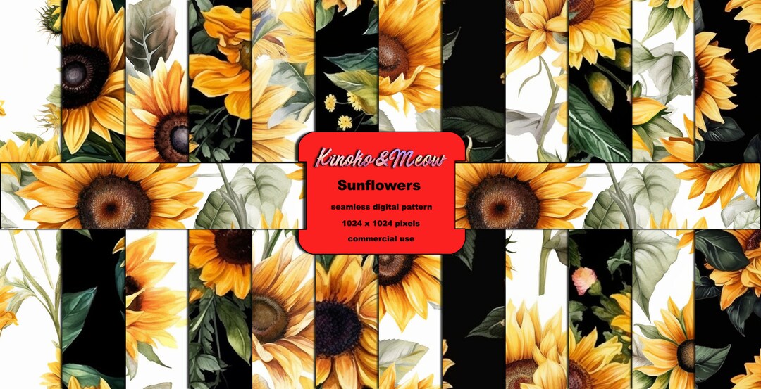 Watercolor Sunflower Flowers Digital Paper: Beautiful Seamless ...